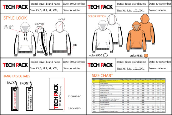 Make fashion illustration tech pack and size chart by Mahedi8736 | Fiverr