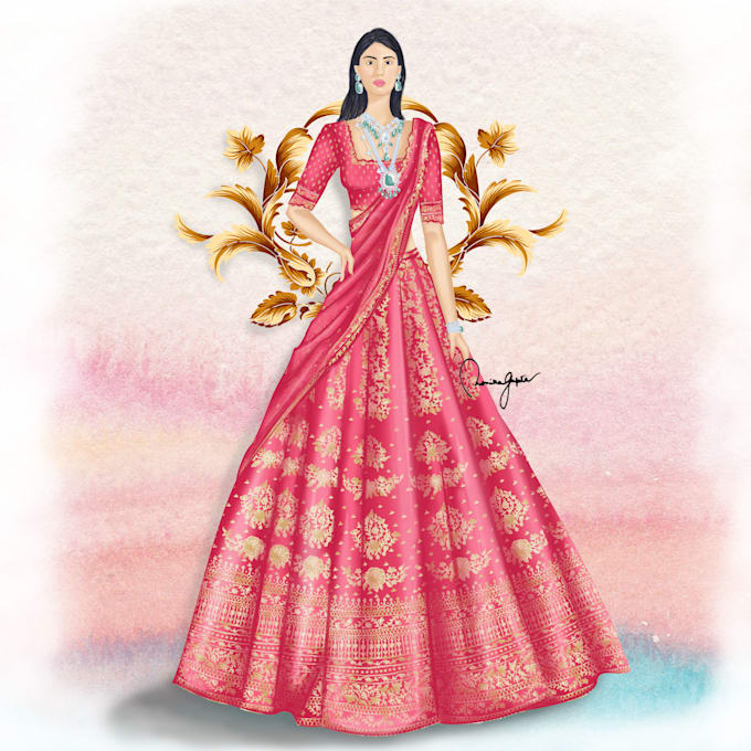 Illustrate indian bridal wear by Create_with_mon | Fiverr