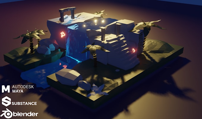 Create a 3d low poly environment, scene or assets by Kyessesalvador ...