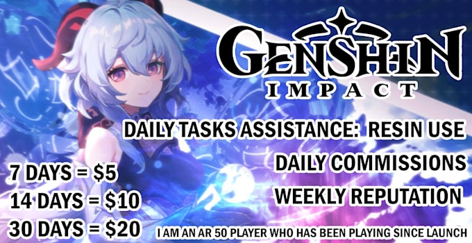 Complete your genshin impact tasks for a month by Officialmkl | Fiverr