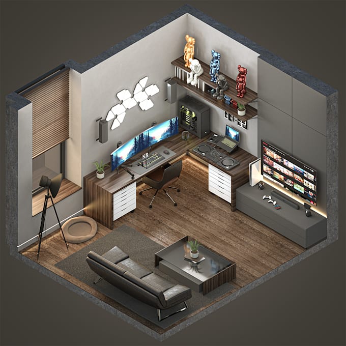 Make isometric interior rendering by Arrayrenders | Fiverr