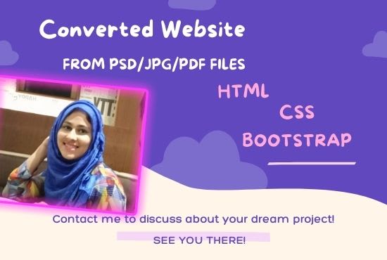 Convert psd, jpg, png, pdf to html bootstrap by Muniashehzad190 | Fiverr