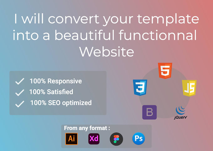 Convert psd, figma, xd, ai to responsive html css javascript by Matetlot | Fiverr