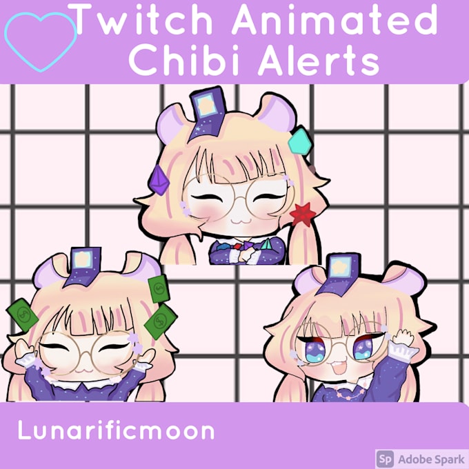 Draw custom twitch animated chibi alerts by Lunarificmoon | Fiverr