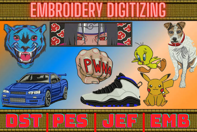 Embroidery digitizing logo, convert to dst file pes jef, emb or ...