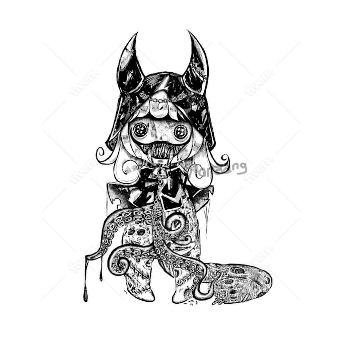 Draw horror, gore, thriller dark chibi colored or monochrome by ...