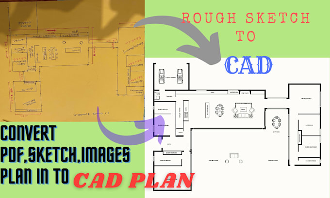 Convert 2d floor plan sketch to autocad drawing by Rajjoshi98 | Fiverr