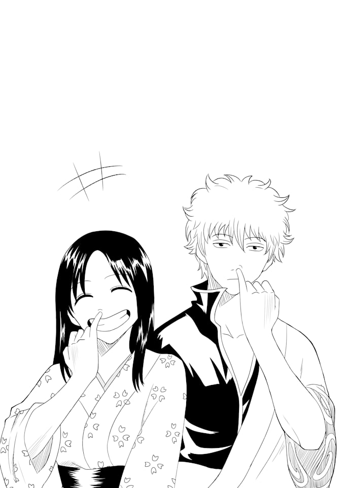 Draw you with your favorite manga character bw by Atherinne | Fiverr