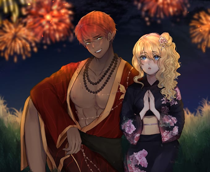 Draw you and your partner in an anime style by Feiyuu | Fiverr