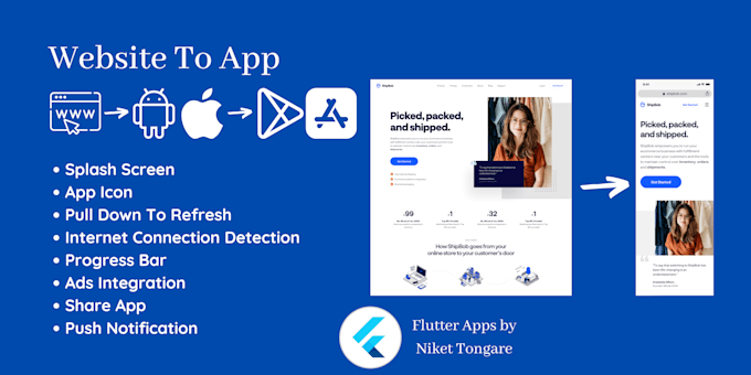 Convert your website to android and ios app using flutter webview by Niket24 | Fiverr
