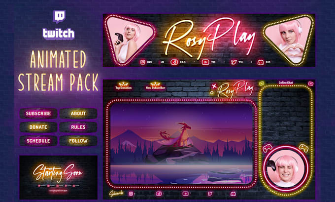 Design an animated twitch or mixer stream overlay and logo by ...