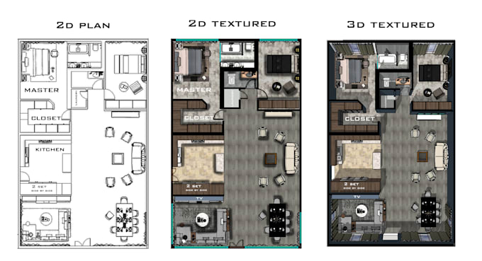 Convert your 2d plan to fully textured and 3d furnitured plan by Mhdmno ...