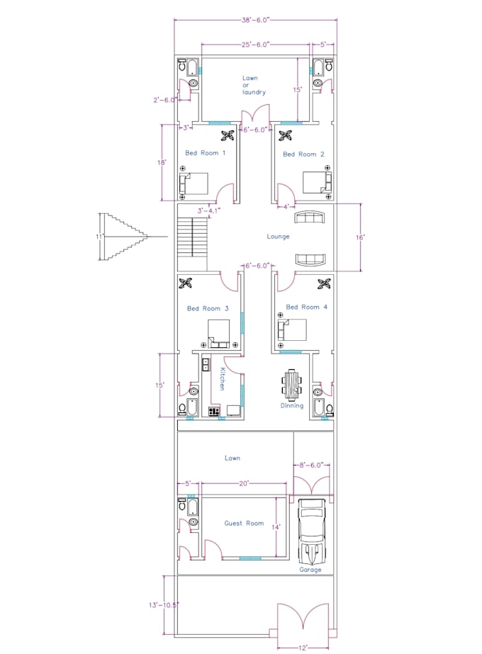 Design 2d building plans in autocad by Aliikhan_cad | Fiverr