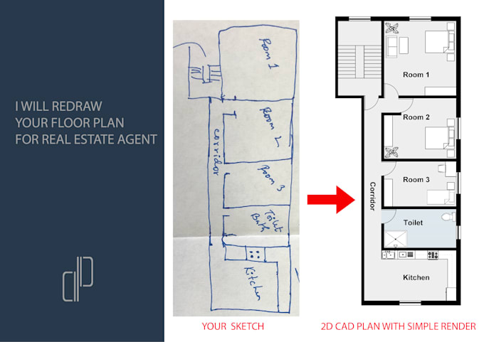 Redraw floor plan for real estate agent by Dasduttastudio | Fiverr