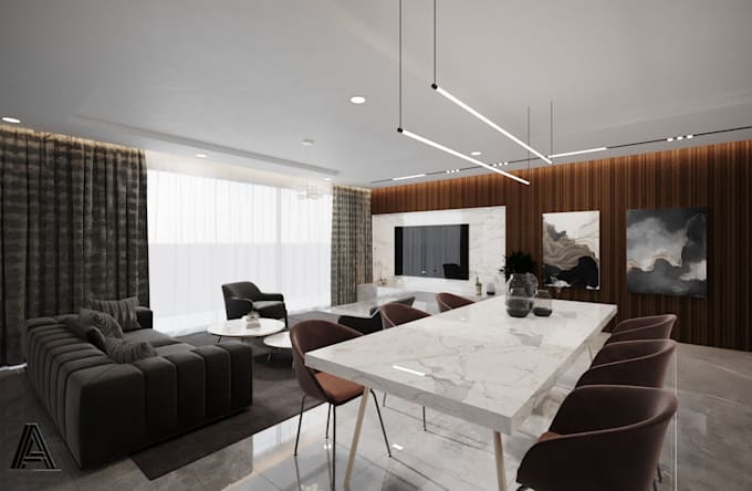 Modern realistic living room by Andrewlamei | Fiverr