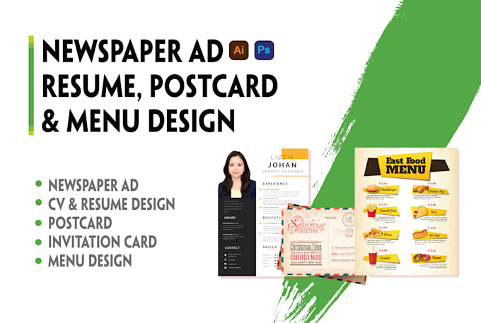 Design newspaper ad, postcard and cv by Oyeee_mubbi | Fiverr