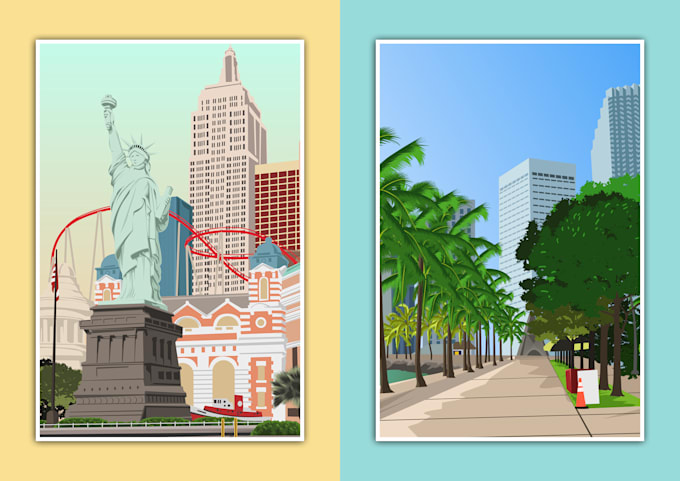 Draw realistics landscape, building vector illustration by Sixelvn | Fiverr