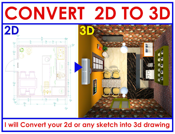 Convert your 2d drawing into 3d by Mohdameen443 | Fiverr