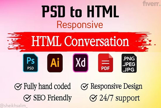 Convert psd to html, ai to html, adobe xd to html css bootstrap ...