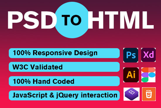 Convert psd to html with fully responsive by Moshiur2212 | Fiverr