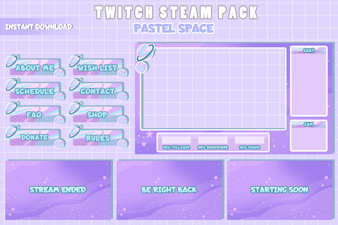 Pastel space stream overlay package for twitch by Ruruchi | Fiverr
