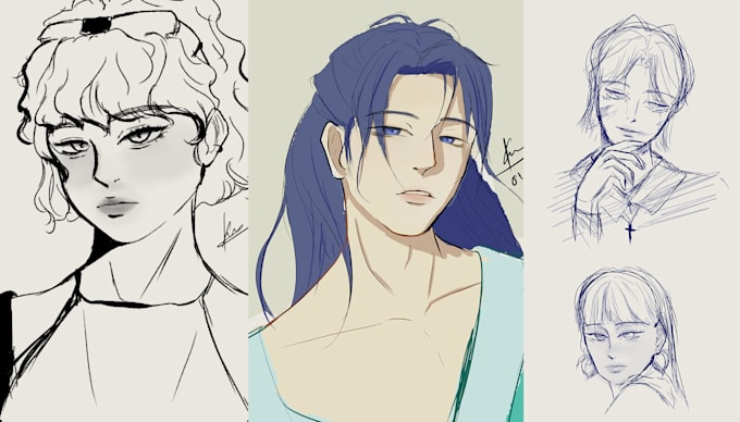 Draw simple portraits in anime manga style by Calmighty | Fiverr