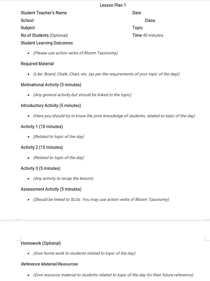 Create effective and interactive lesson plans by Ikram_shah | Fiverr