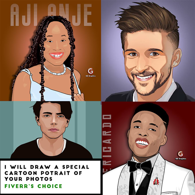 Draw a special cartoon portrait of your photos by Gideonomoraka | Fiverr