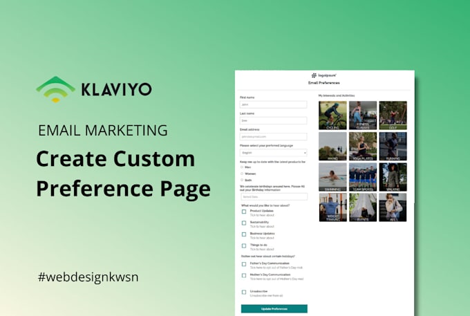 Create klaviyo custom manage preference page by Webdesignkwsn | Fiverr