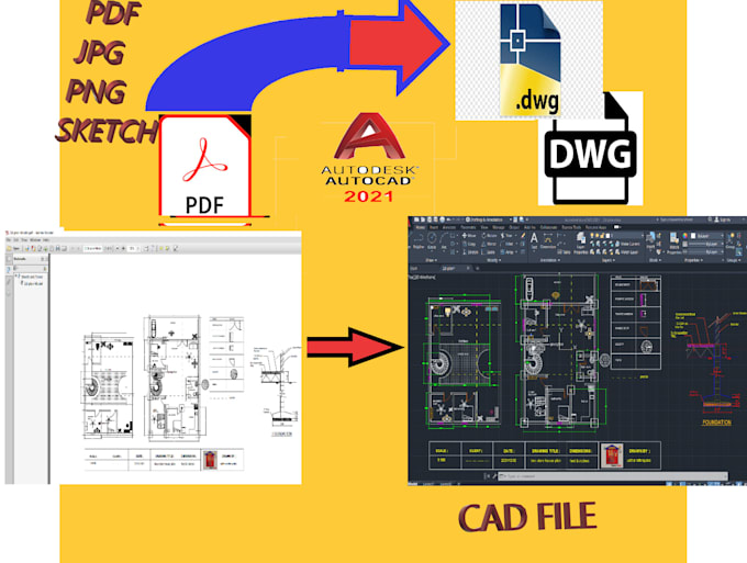 Convert pdf, , jpg, sketch, blueprint into dwg, cad, autocad drawings by Udicad | Fiverr