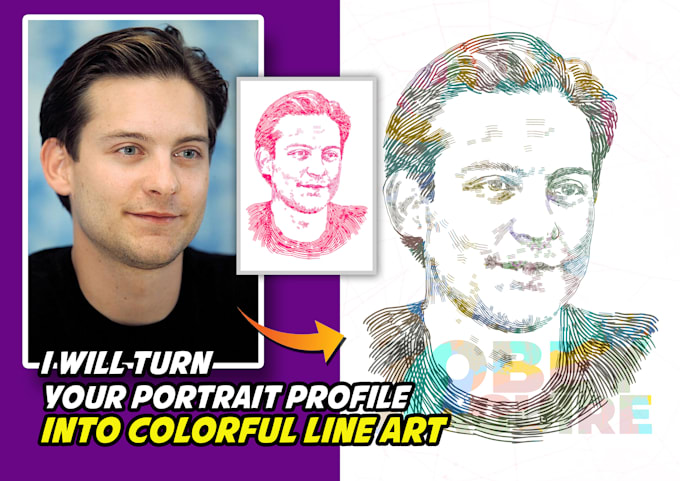 Draw your portrait into colorful line art by Gajahbernyanyi | Fiverr