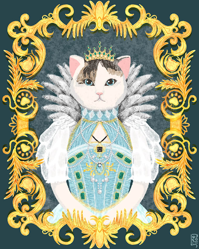 Illustrate a fancy cat portrait by Artjimeow | Fiverr