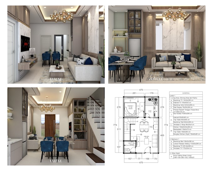 Design whole house interior in 3d and render by Valuxeinterior | Fiverr