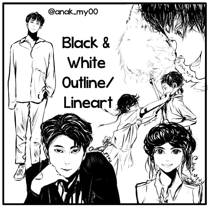 Draw black and white outline anime illustration, as you wish by Anak ...