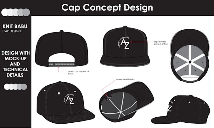 Do the flat sketch, tech pack of the cap, hat design by Knitbabu | Fiverr