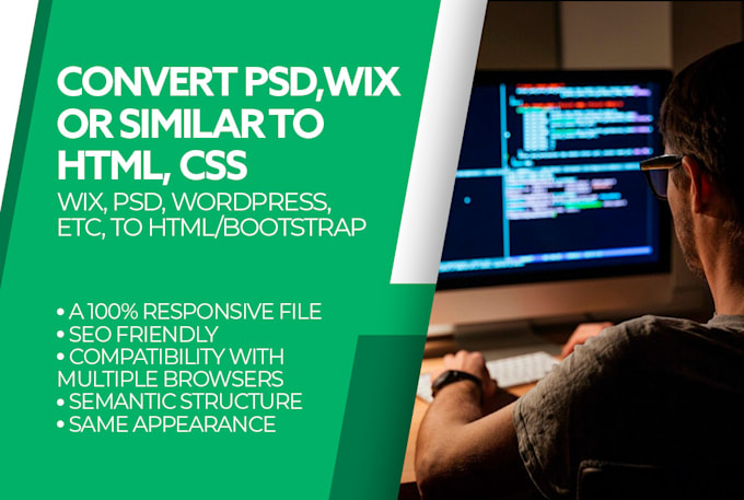 Convert psd, wix, wordpress, figma, etc, to html, css by Johnnybitten | Fiverr