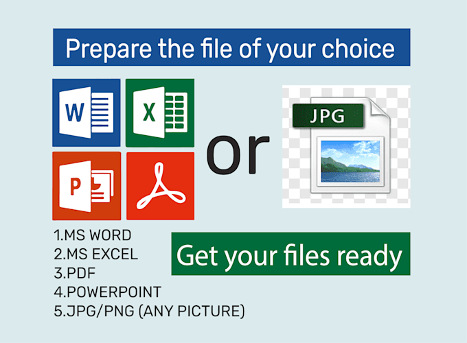 Prepare your file, ms word, excel, pdf, powerpoint, jpg, png by ...