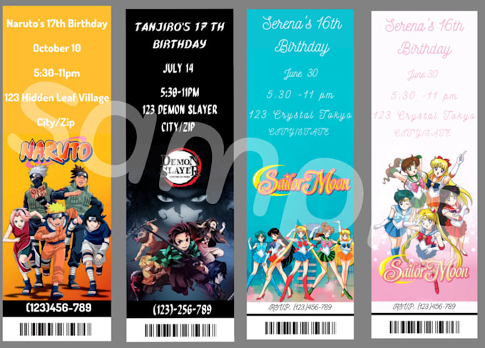 Make custom printable anime party ticket by Peach_paws | Fiverr