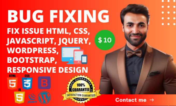 Fix Bugs Issue Html Css Javascript Jquery Wordpress Bootstrap Responsive By Ashishjha994