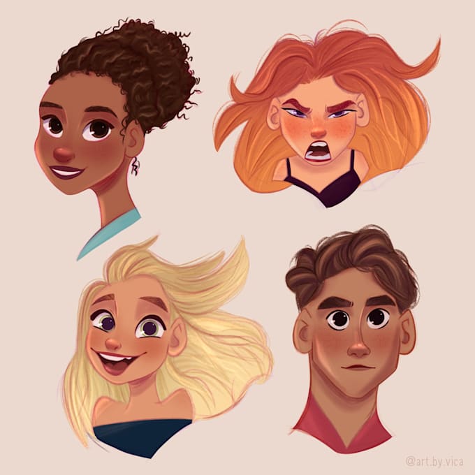 Draw a disney style cartoon portrait for you by Vica_me | Fiverr