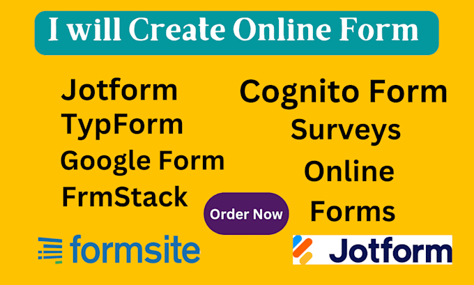 Create jotform, typeform, google form, cognito form, surveys, formstack ... Create jotform, typeform, google form, cognito form, surveys, formstack ...