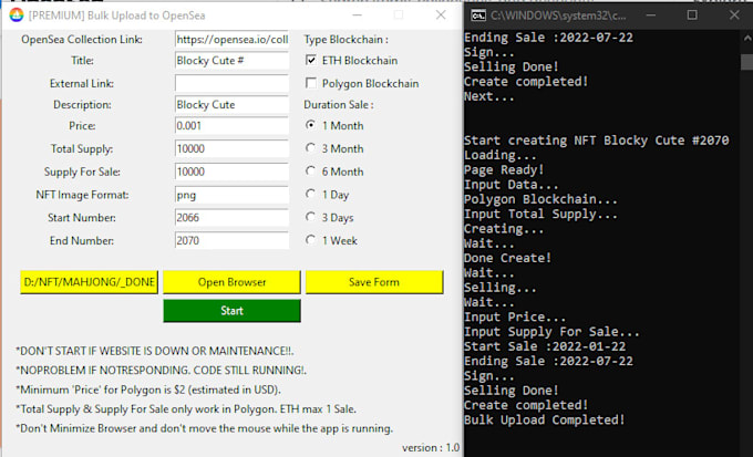 Give you tool bulk upload nft in opensea with feature duration and etc 10k easy by Momodev | Fiverr