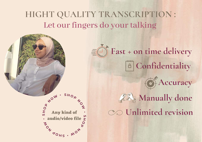 Transcript your english, french or arabic video or audio by Rimab_ | Fiverr