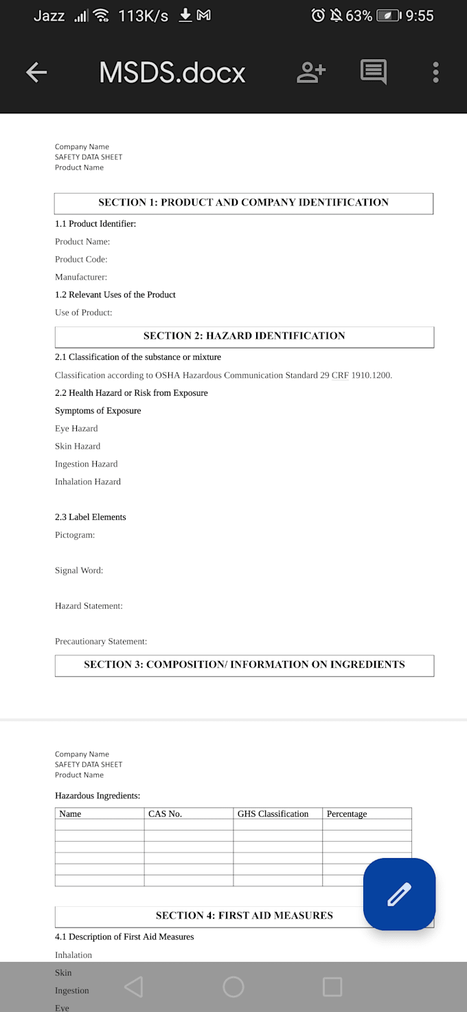 Make msds and safety data sheets by Sajjalqasim112 | Fiverr