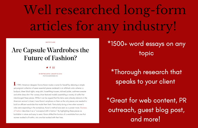 Write long form articles for any industry by Britniedates | Fiverr