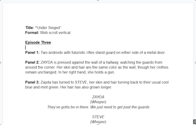 Write a comic or webtoon script by Rossfoxx | Fiverr