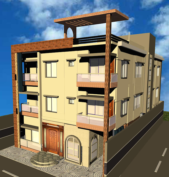 3d building exterior design, 2d drawing by Anikalaskar | Fiverr
