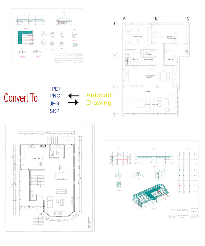 Convert architectural, structural floor plan pdf file,png,skp to autocad drawing by Hamzaky00 ...