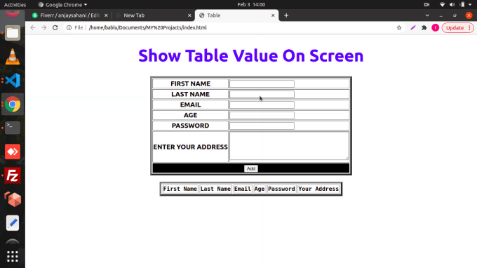 Retrive Data From Inputbox And Print In The Same Page On Table Using Javascript By Anjaysahani