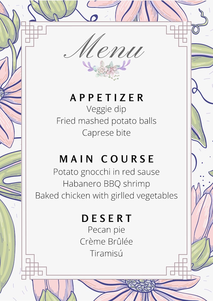 Make beautiful menus for your business by Danielabaez408 | Fiverr